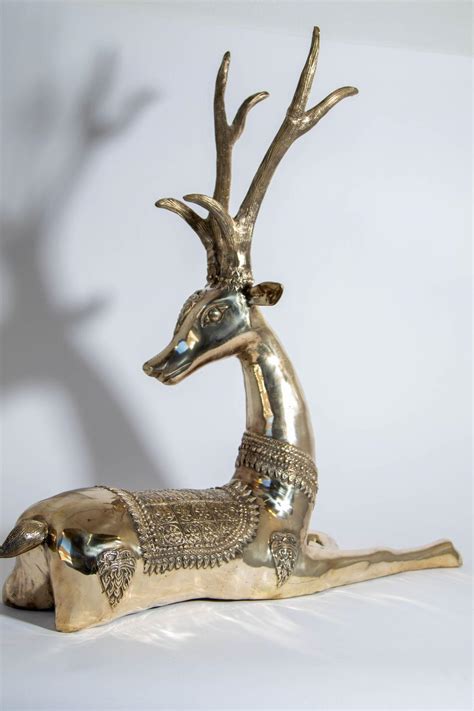 Large Brass Recumbent Deer Sculpture 1960s Hollywood Regency Style For Sale At 1stdibs Vintage