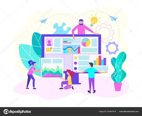 Teamwork Web Designers Programmers Web Analysts Create Web Site Design Stock Vector By ©alisarut