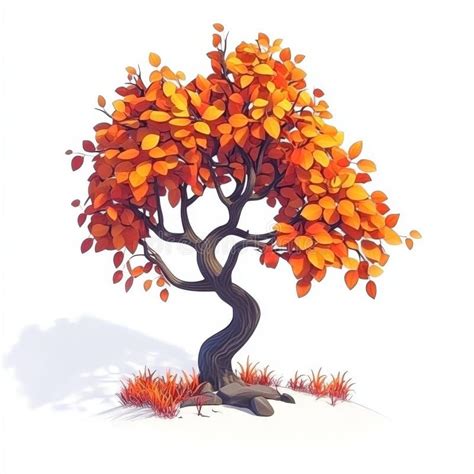 A Vibrant D Cartoon Tree Shedding Bright Leaves Representing The Autumn Change With Lively