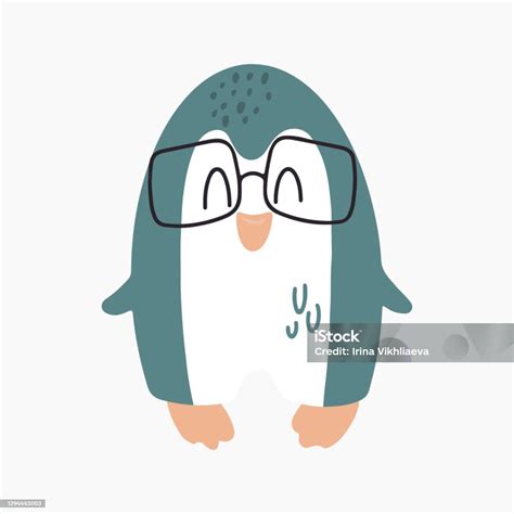 안경귀여운 펭귄 어린이 옷 인테리어 디자인 포장 스티커에 인쇄를위한 만화 손으로 그린 스타일로 벡터 어린이의 다채로운 그림