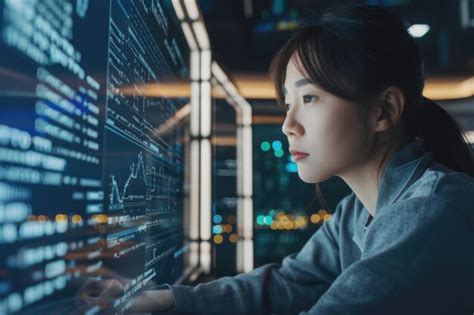 Asian Woman Coding With Binary Code For Cybersecurity Protection Premium Ai Generated Image
