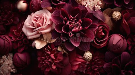 Floral Burgundy And Rose Gold Flowers Stock Illustration Illustration