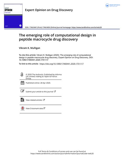Pdf The Emerging Role Of Computational Design In Peptide Macrocycle Drug Discovery