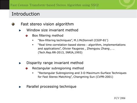 Ppt Fast Census Transform Based Stereo Algorithm Using Sse2