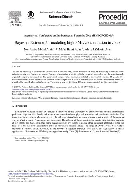Pdf Bayesian Extreme For Modeling High Pm10 Concentration In Johor
