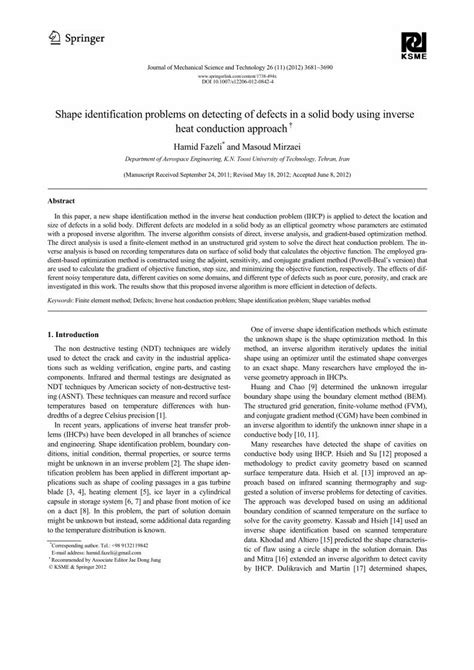 Pdf Shape Identification Problems On Detecting Of Defects In A Solid Body Using Inverse Heat
