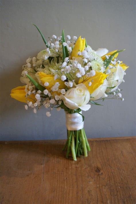 Spring Flowers Yellow Tulips White Roses Gypsophila And