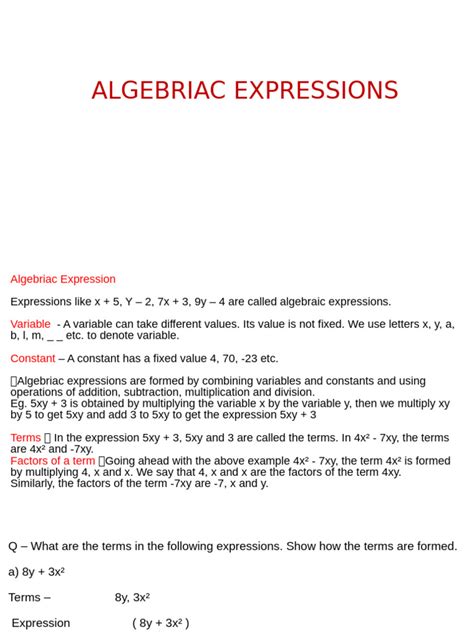 Algebriac Expressions Pdf Algebriac Expressions Pdf