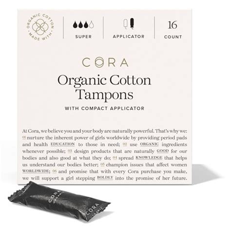 Cora Organic Cotton Applicator Tampons Super 16 Tampons Vitacost
