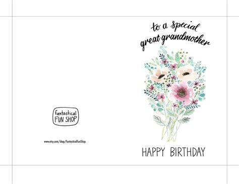 Printable Great Grandmother Birthday Card Flower Bouquet Great Grandma