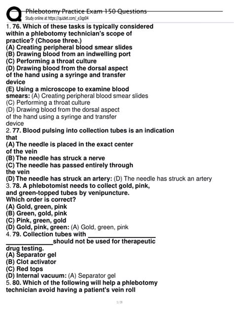 Phlebotomy Practice Exam With 150 Verified Questions And Correct Answers 2025 2026 Nha Cpt