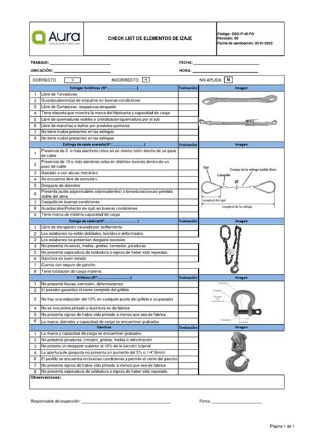 Check List De Elementos De Izaje Aura Lap Pdf