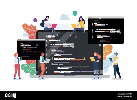 People With Coding On Laptop Screen Concept Of Computer Programming Or