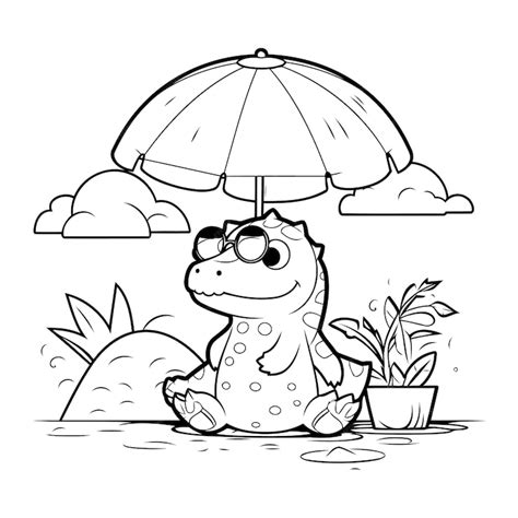 우산 을 가진 만화 악어 의 색칠 페이지 윤 ⁇ 프리미엄 벡터