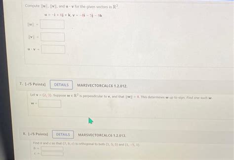 Compute U V And Uv For The Given Vectors In R Chegg
