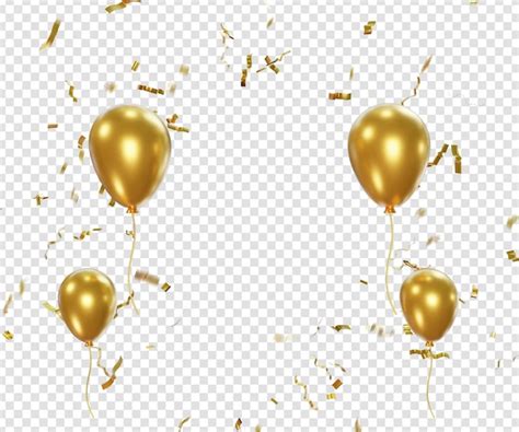 Happy Birthday Party Popper With Golden Confetti And Balloons Premium Psd