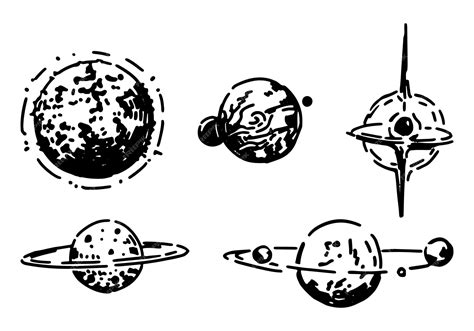 Premium Vector Cosmic Space Doodles Set Outline Drawings Of Different Planets Astronomy