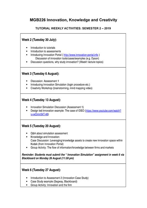 Tutorial Weekly Activities 2019 S2 Mgb226 Innovation Knowledge And