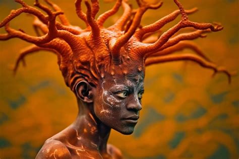 Premium Photo A Woman With A Tree Roots On Her Head