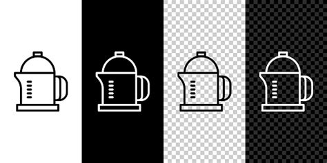 흑백 투명한 배경에 격리 된 라인 프랑스어 프레스 아이콘을 설정합니다 벡터 검은색에 대한 스톡 벡터 아트 및 기타 이미지