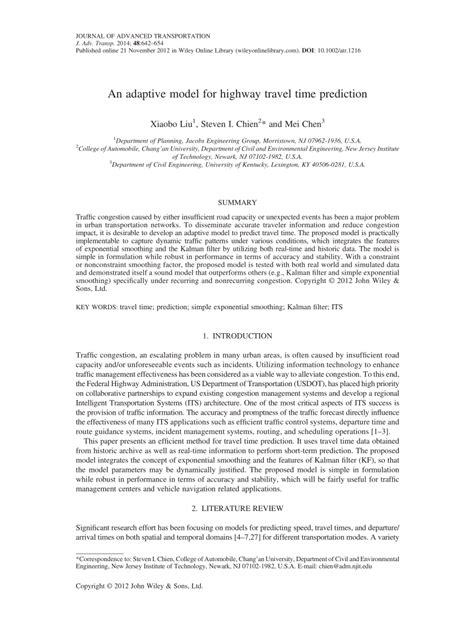 Pdf An Adaptive Model For Highway Travel Time Prediction