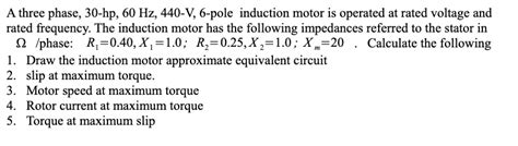Solved A Three Phase 30 Hp 60 Hz 440 V 6 Pole Induction Motor Is Operated At Rated Voltage