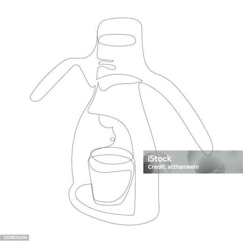 한 줄 드로잉 미니멀 리스트 아트 장식 에스프레소 메이커 핸드메이드 커피 프레스 바리스타 커피 핫 드링크 및 음료 일러스트레이션 단일 이미지에 대한 스톡 벡터 아트 및 기타