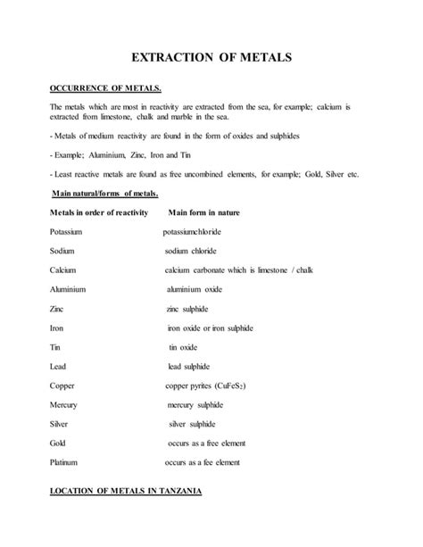 Extraction Of Metals Docx Chemistry Science