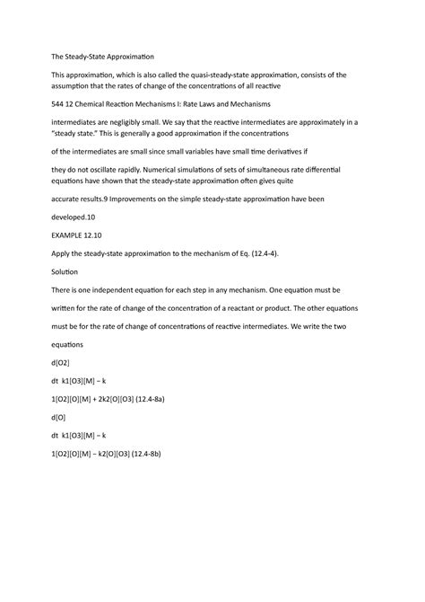The Steady The Steady State Approximation This Approximation Which