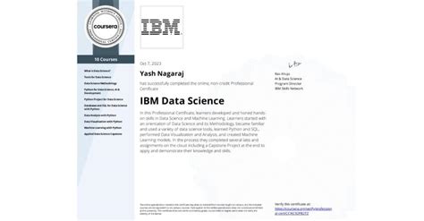 Completion Certificate For Ibm Data Science Yash Nagaraj