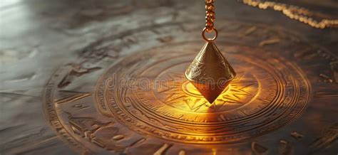 Golden Pendulum On Engraved Compass Intricate Design Warm Lighting