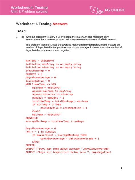 Problem Solving Worksheet 4 Answers Pdf