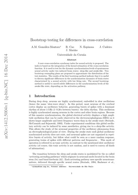 Pdf Bootstrap Testing For Differences In Cross Correlation