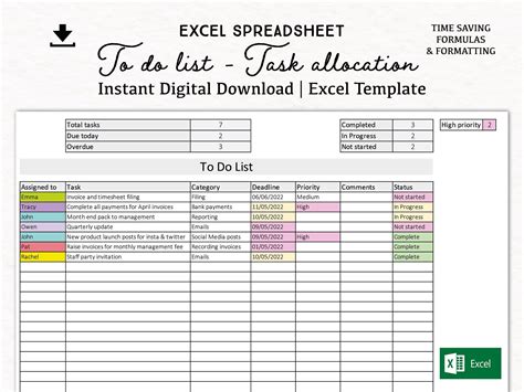 To Do Listtask Allocation Excel Spreadsheetdigital Download Excel