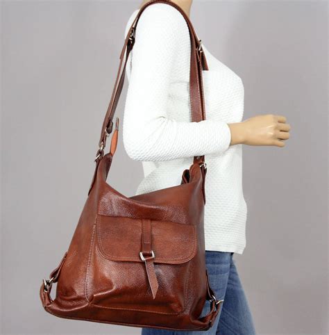 Convertible Leather Backpack Purse Cognac Shoulder Bag Etsy