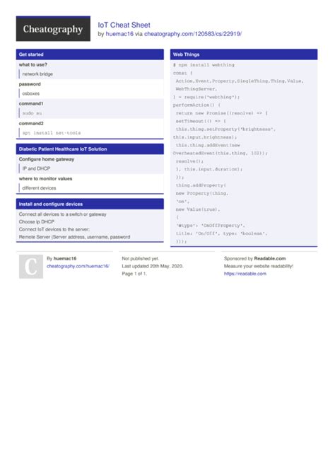 iot cheat sheet by huemac16 download free from cheatography