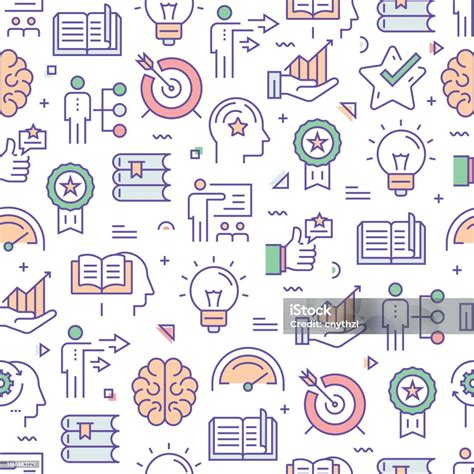 트렌디 한 선형 스타일의 모범 사례 및 기술에 대한 디자인 템플릿 및 요소의 벡터 세트 모범 사례 및 기술과 관련된 선형 아이콘이있는 원활한 패턴 벡터 경영자에 대한 스톡