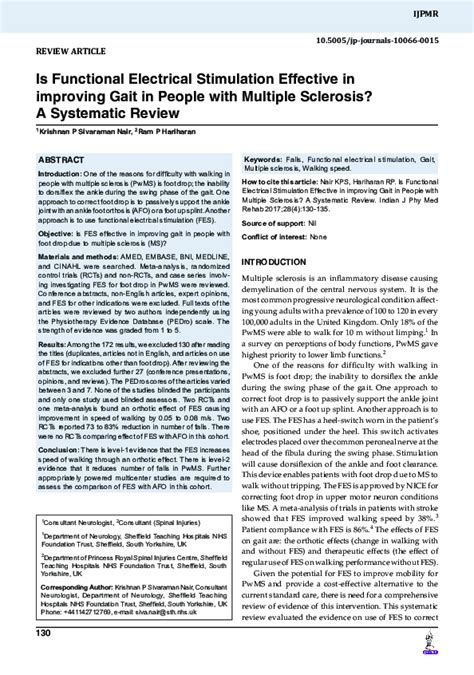 Pdf Is Functional Electrical Stimulation Effective In Improving Gait In People With Multiple