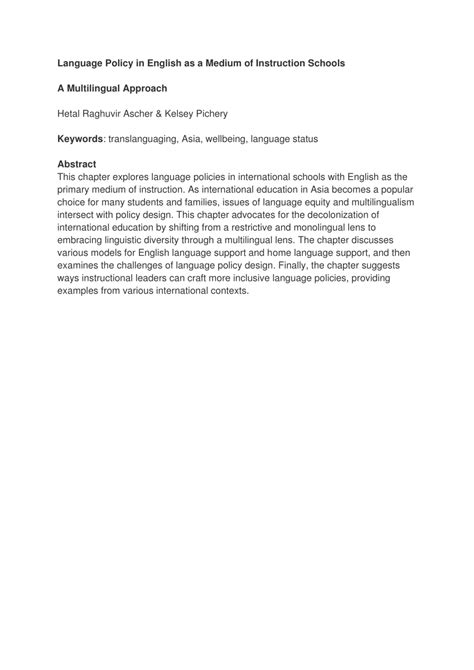 Pdf Language Policy In English As A Medium Of Instruction Schools A