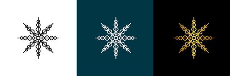 로고타입을 위한 대칭 원형 그래픽 눈송이 벡터 원형 패턴입니다 색상 블랙 화이트 골드 테마 추상 기하학적 현대 장식 라운드 로고 템플릿에 대 한 고립 된 디자인 요소 검은