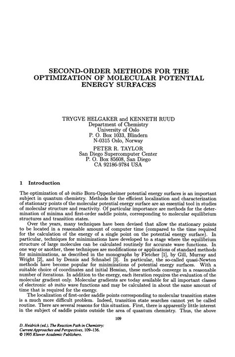 Pdf Second Order Methods For The Optimization Of Molecular Potential
