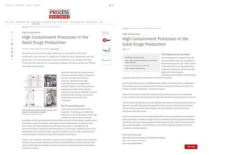 Containment Solutions In Pharmabiotech Productions