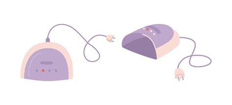 매니큐어 및 페디큐어 장비 및 도구 손톱에 매니큐어를 건조시키기위한 절연 된 전기 Uv 자외선 램프 플랫 만화 스타일 일러스트레이션의 벡터 기계류에 대한 스톡 벡터 아트 및