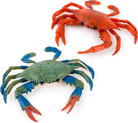 Auear 2 Pack Fake Animal Sea Life Blue Red Crabs Action
