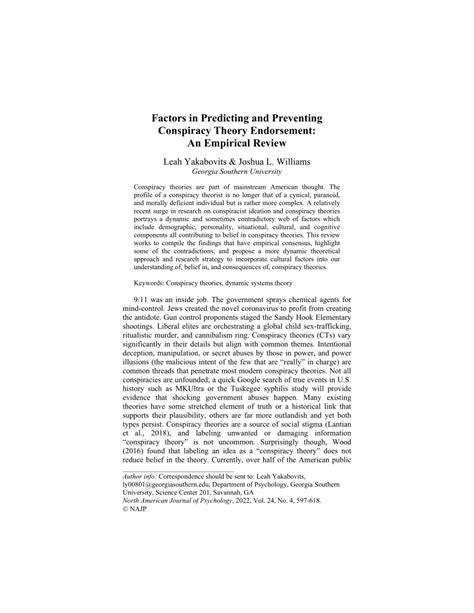 Pdf Factors In Predicting And Preventing Conspiracy Theory