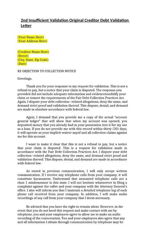 Free Printable Debt Validation Letter Templates Pdf Word Medical