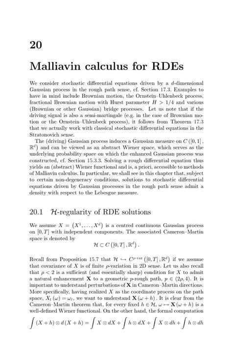 Malliavin Calculus For Rdes Chapter 20 Multidimensional Stochastic Processes As Rough Paths
