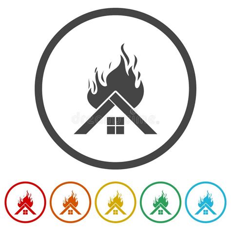 Burning House Icon Set Icons In Color Circle Buttons Stock Vector Illustration Of Logo