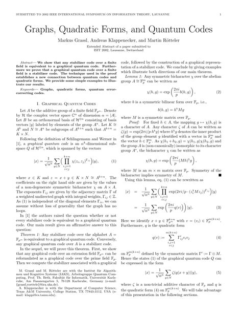 Pdf Graphs Quadratic Forms And Quantum Codes