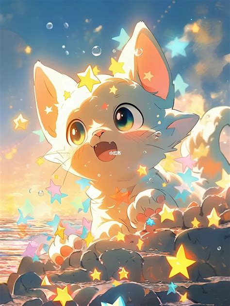 小猫咪与星星的浪漫相遇～ 花瓣网
